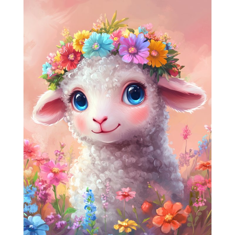 lieve schaap met bloemen | Diamond painting – Diamond Painting Expert